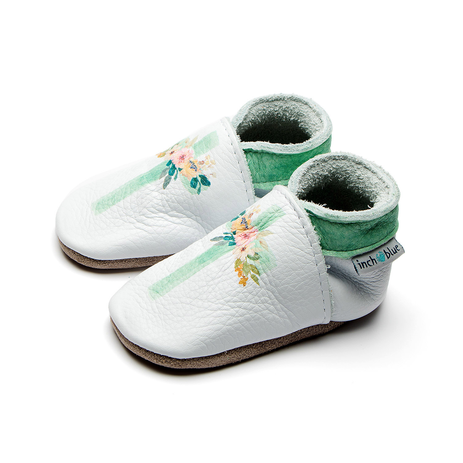 Personalised Leather Christening Shoes | Floral Cross Green | Girls ...